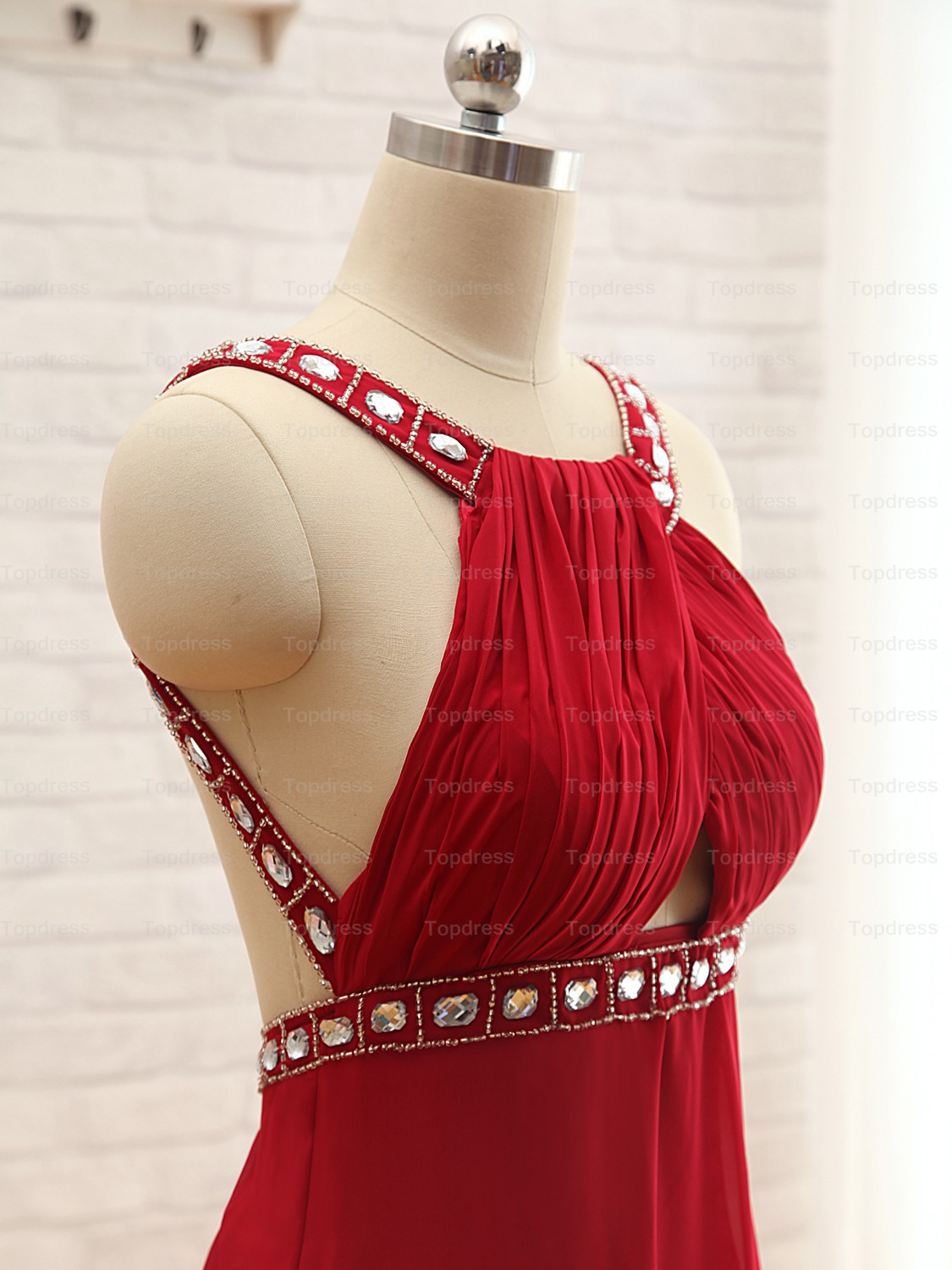 2016 Sexy Long Chiffon Red Prom Dresses A Line Spaghetti Backless